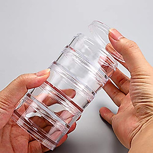 Hipiwe 2 Packs 5 Slot Clear Plastic Round Storage Jars - Art Craft Accessory Organizer Box Jewelry Beads Sewing Pills Container Holder for Storage Small Items, Hardware