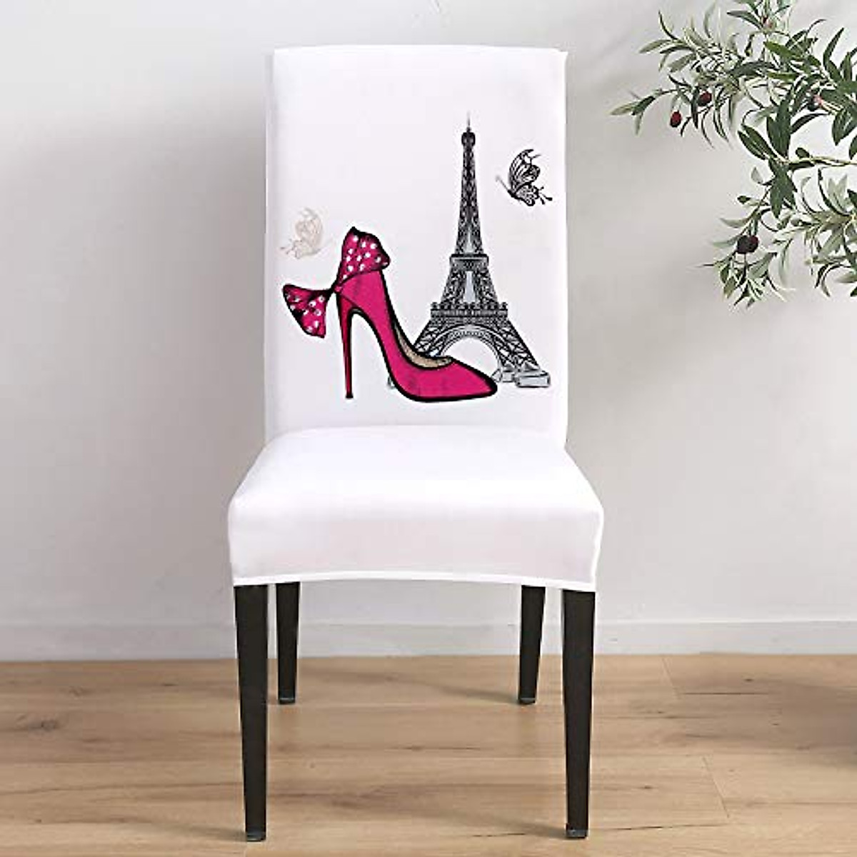 Chair Cover Eiffel Tower And High Heels Dining Chair Slipcovers Butterfly Romantic Love In Paris Stretch Removable Chair Seat Protector Party Decoration