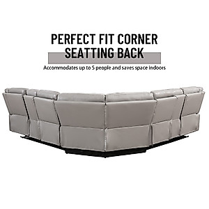 Nathaniel Home PU Leather Sectional Sofa Set with 2 Consoles Fashion Living Room Recliner Chair with Storage Box, L-Shaped Corner Couch with Cup Holders, Foggy Grey
