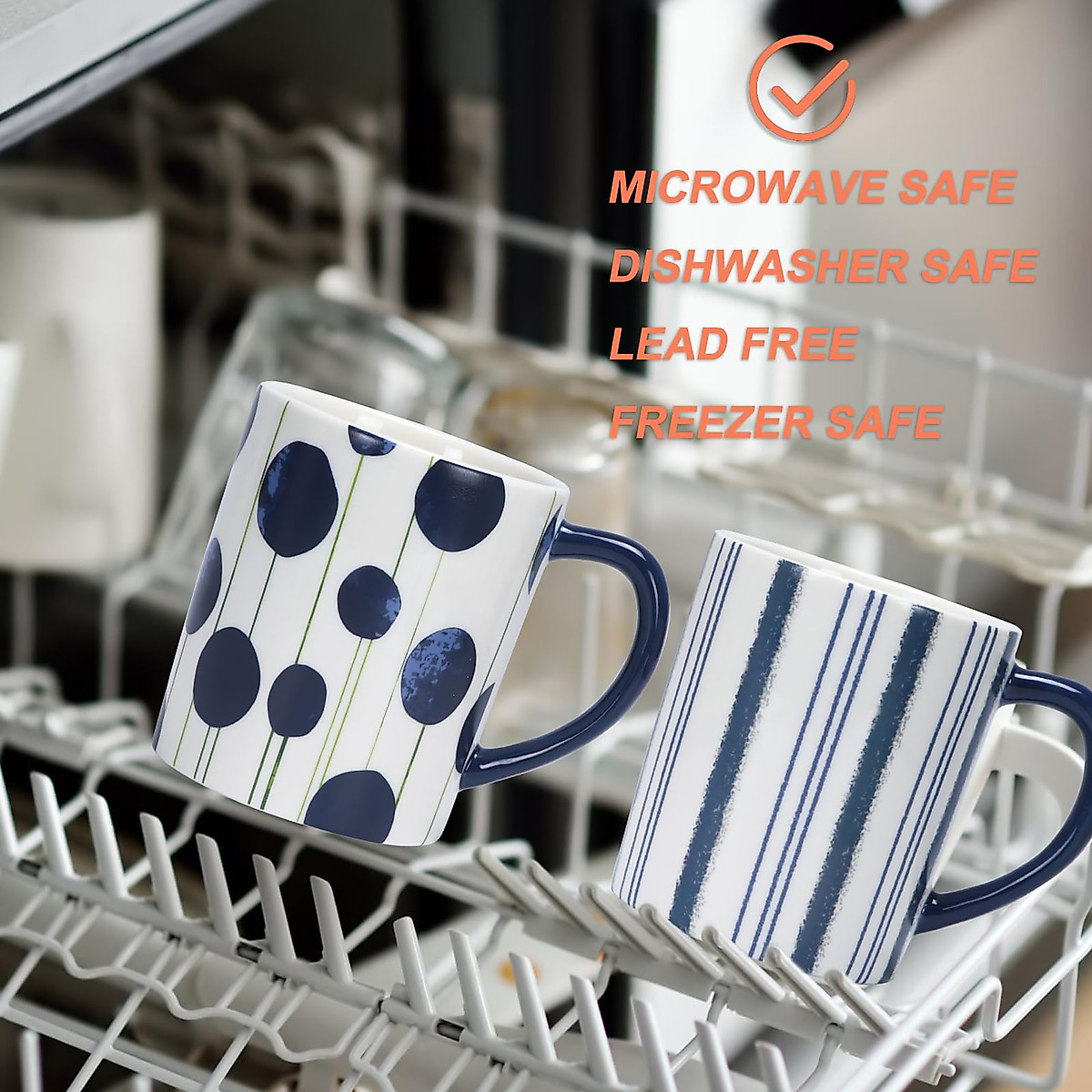 Hoikwo 4 Pack 15oz Ceramic Coffee Mugs, Blue Coffee Cups Sets for Coffee, Beverages, Tea, Microwave-safe and Dishwasher-safe