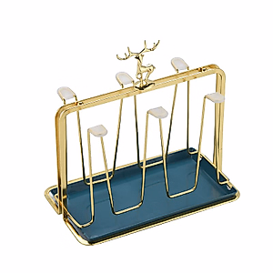 WondMall Bottle Drying Rack, Water Bottle Organizer, Grass Bottle Drying Rack, Bottle Rack Dryer, Mug Rack with Golden Deer Handle, Pack of 2