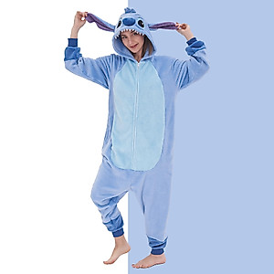 GONAAP Unisex Adult Stitch Onesie Pajamas Animal One Piece Costume Cosplay Sleepwear (Stitch, 9-10Years)