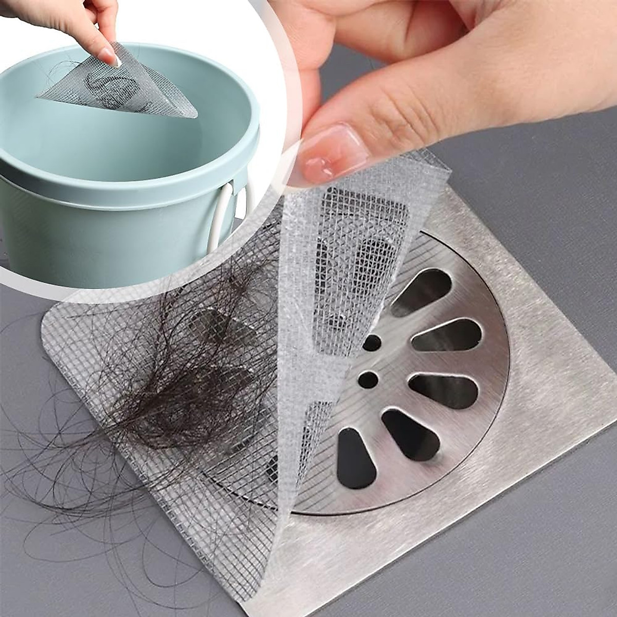 Disposable Hair Drain Stickers, 2024 New Disposable Shower Drain Cover Hair Catcher Bathroom Shower Drain Stickers, Shower Drain Mesh Stickers Floor Drain Sticker for Kitchen Bathroom Tub (10PCS)