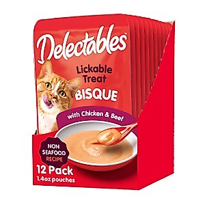 Hartz Delectables Bisque Non-Seafood Chicken & Beef Lickable Wet Cat Treats, 12 Count , 1.40 Ounce (Pack of 12)
