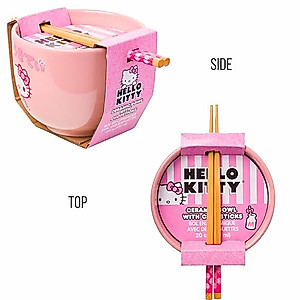 Silver Buffalo Sanrio Hello Kitty Strawberry Milk Japanese Character Ceramic Ramen Rice Bowl with Chopsticks, 20 Ounces, Pink
