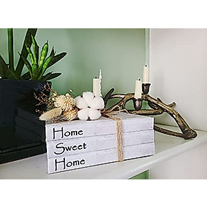 PMPX Decorative White Books, Secret Memory Box, 2 Hardcover Blank Journals Guest Book or Diary Home Sweet Home Rustic Farmhouse Décor Stacked Books for Wedding, Entry Way Table, Living Room Tables