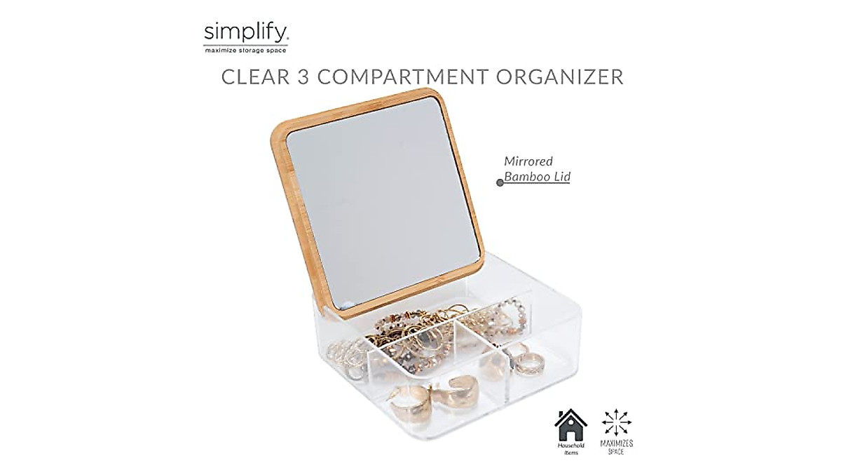 Simplify 3 Compartment Organizer with Mirror - Stylish & Clear