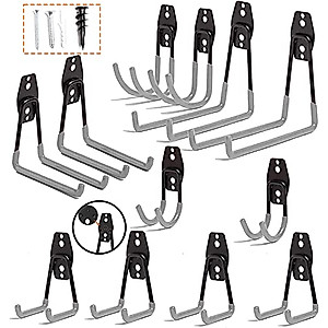 NETWAL Garage Hooks Heavy Duty 12 Pack, Steel Wall Mount Utility Double Hooks ＆Tools Hangers for Organizer,Ladders,Bicycles,Garden Tools-Orange