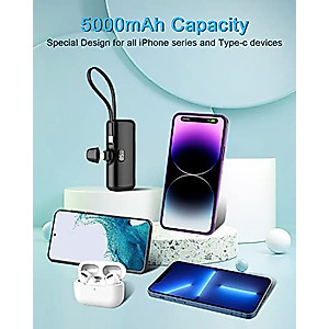 Aimenzunto Small Portable Charger Power Bank, 5000mAh with Lightning & USB C Dual Output Powerbank, LED Display Battery Pack Fast Charging for iPhone 14/13/12/11 Samsung Google Pixel Moto etc
