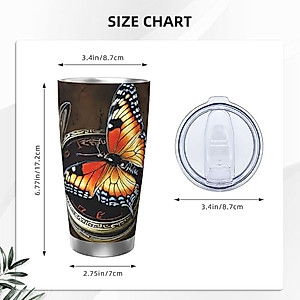 quopvn Butterfly Clocks Print 20oz Car Cup Ps Material Lid, Perfect For Hot & Cold Drinks