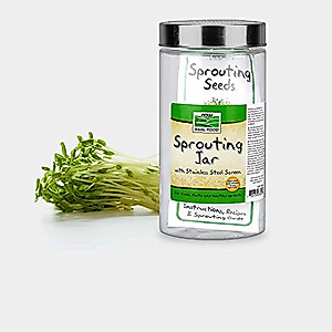 NOW Foods, Sprouting Jar with Stainless Steel Screen, Designed for Legumes, Seeds and Grains Sprouting, 1 Jar