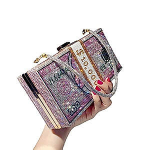 N++A Ladies Chocolate Dollar Evening Bags Shiny Rhinestone Clutch Women Money Purses and Handbags Rhinestone Handbags Wedding Dinner Bag (dollar pink)