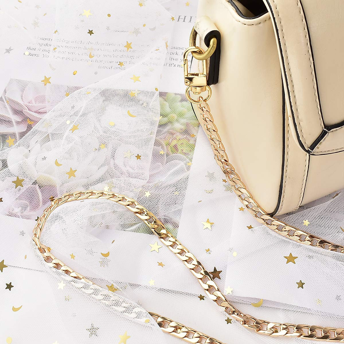 HAIOPS Purse Chain 47" Iron Flat Chain Strap Handbag Metal Straps Shoulder Corss Body Replacement Chain Accessories (Gold)