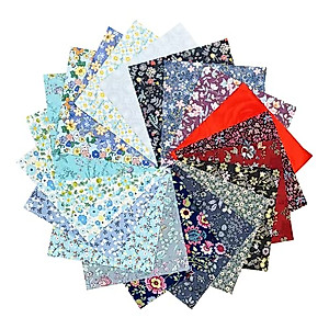 HANPATQUI 50PCS 10 x 10 inch Floral 100% Cotton Fat Quarters Fabric for Sewing and Quilting Bundles Precut Fabric Square for DIY Craft Patchwork