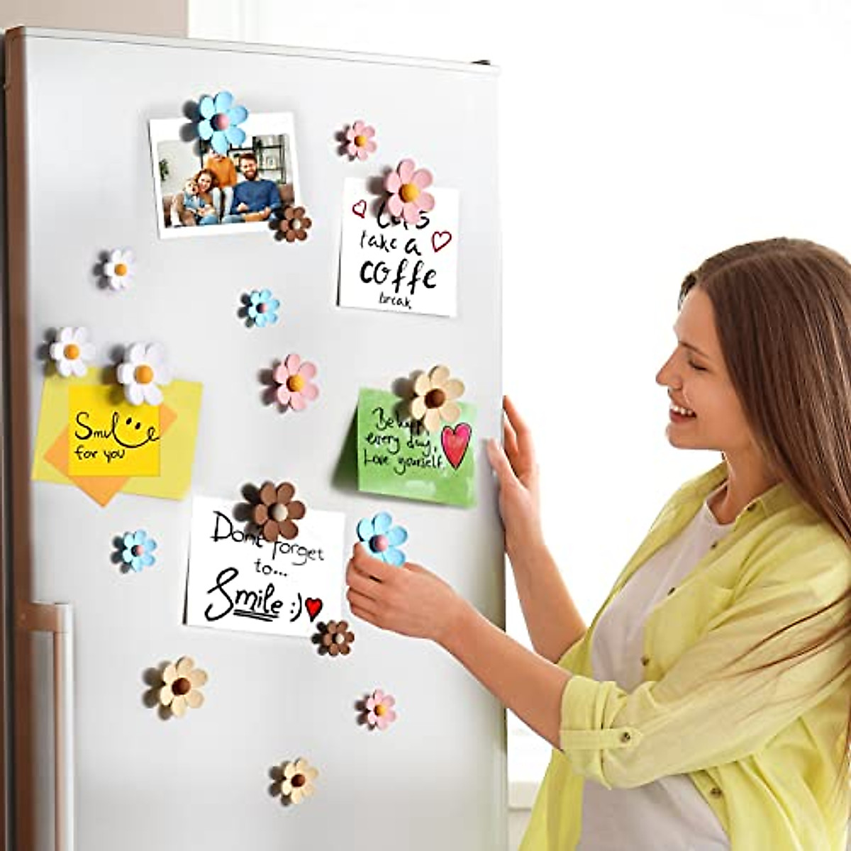 25 Pieces Flower Fridge Magnets, Mini Daisy Refrigerator Magnets Cute Magnets for Locker Whiteboards Home Office Decor