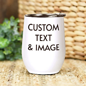 Magizak Personalized Wine Tumbler Custom Text Photo Picture Cup Stainless Steel Insulated Wine Tumblers 12oz Customized Gifts For Best Friend Coworker Boss Men Women Birthday Christmas Present