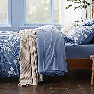 Bedsure Queen Comforter Set - 7 Pieces Blue Floral Bedding Sets Queen Bed in a Bag with Reversible Botanical Flowers Comforter, Sheets, Pillowcases & Shams
