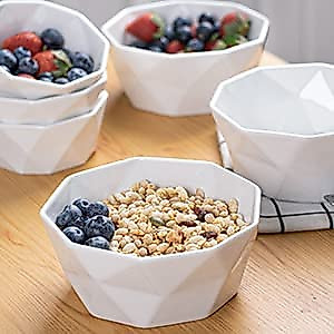DELLING 22 Oz Geometric Cereal Bowls, White Soup Bowls Dessert/Snack Bowls Set for Rice Pasta Salad Oatmeal, Microwave/Dishwasher/Oven Safe Set of 4