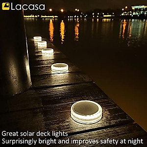 Lacasa Solar Deck Lights, 4 Pack 30LM Outdoor Solar Powered Step Lights, LED Dock Lights Natural White 4000K Light up All Night IP68 Waterproof Auto ON/Off for Garden Stairs Driveway Pathway Lighting