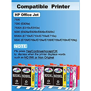 920XL Ink Cartridges of KINGWAY, Replacement for hp 920xl Ink cartridges Combo Pack to Work with Officejet 6500a 6500 6000 7500 7500a 7000 Printer (4 Black,2 Cyan,2 Magenta,2 Yellow,10-Pack)