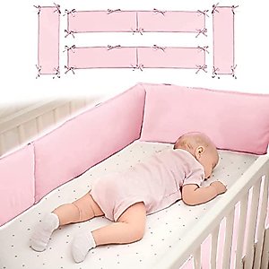 Boys&Girls Baby Crib Bumpers Soft Cotton Padded,4 Sides Padded Crib Protector Bumper Cushion Crib Cotton Padding for Sides,Breathable Mesh Crib Liner Crib Bumper Pads-Anti-Bumper (F-S)