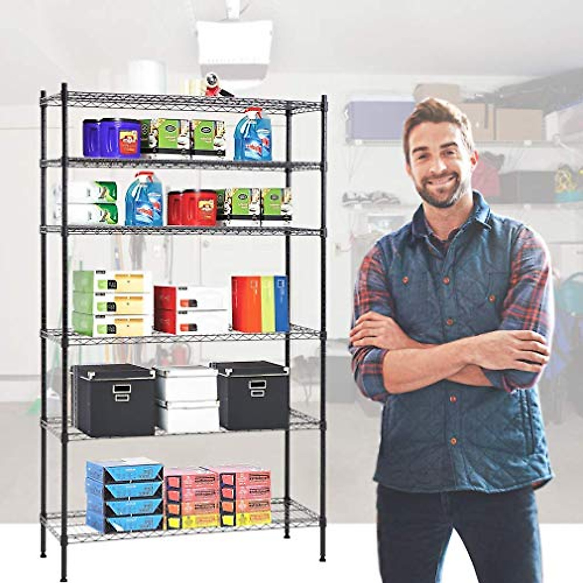 6 Shelf Wire Shelving Unit Heavy Duty Metal Storage Shelves NSF Wire Shelf Organizer Black