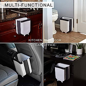 T-Roy Products Hanging & Folding Trash Can - White - Kitchen, Garage, Dorm, Bathroom - Collapsible Garbage Bin - Outdoor Compost - Hanging Cabinet - Plastic - Space Saver