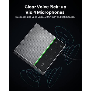 HiDock Conference Speaker and Microphone, 360° Enhanced Voice Pickup & Noise Cancelling Speakerphone, Conference Room Omnidirectional Microphone, Conference Speaker with Mute for Home Office