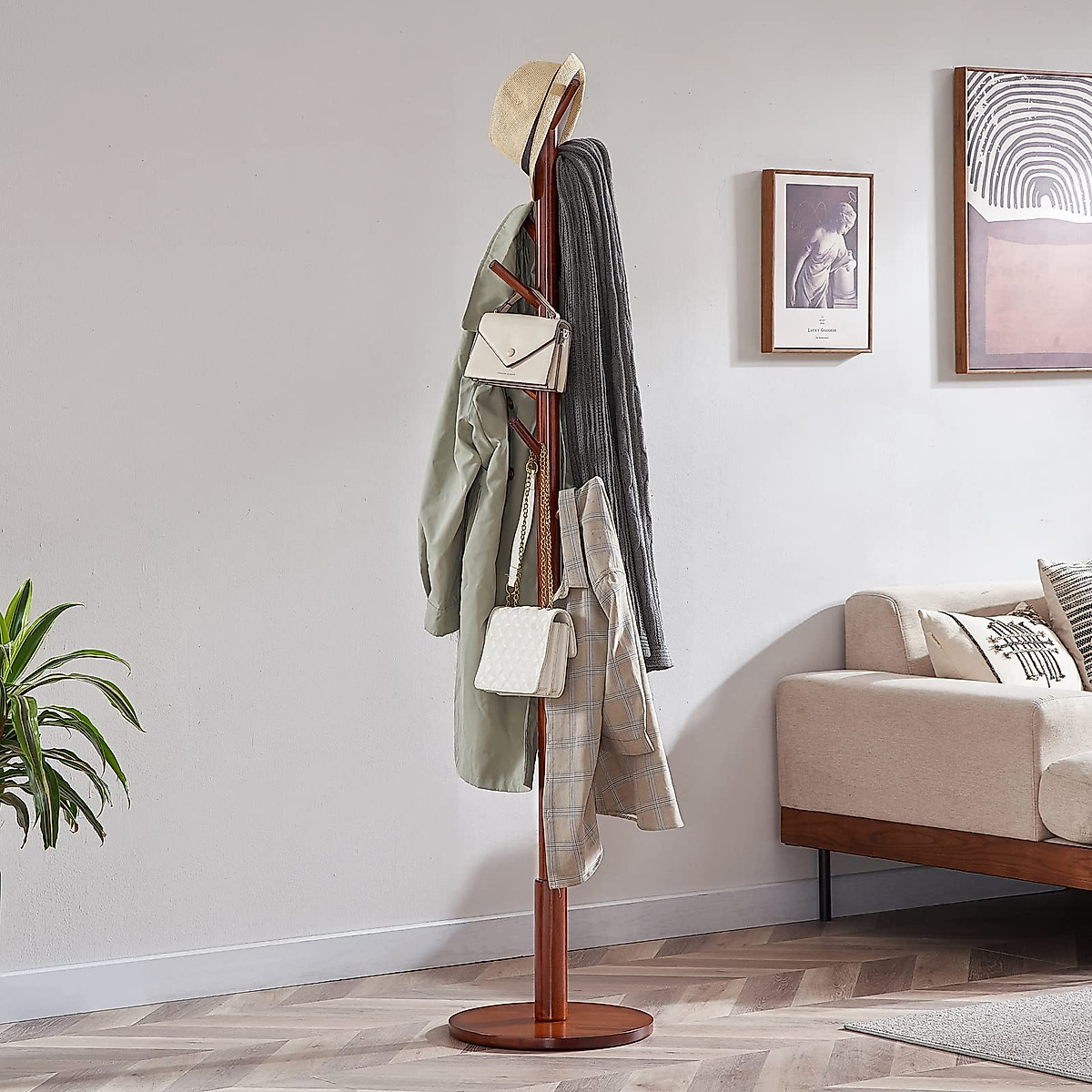 Frestanding Coat Rack with 8 Hooks for Coats and Bags - Sturdy and Easy to Assemble Coat Tree for Entryway, Hallway, Bedroom, and Office