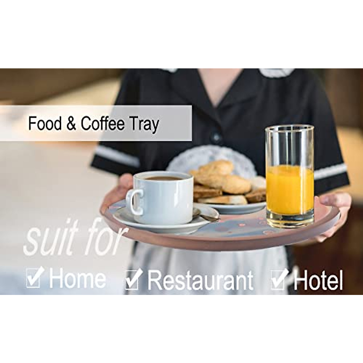 Wood Decorative Tray Round Serving Trays,Ottoman Tray Platter Coffee Table Trays for Home,Restaurant,Hotel,Deco,Food,Tea Tray