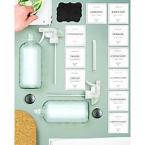 Vine Creations Glass Spray Bottles, 2 Pack Refillable Spray Bottles for Cleaning Solutions, Clear Spray Bottle for plants, Water Spray Bottle Sprayer, Glass Spray bottles 16 oz with Waterproof Labels