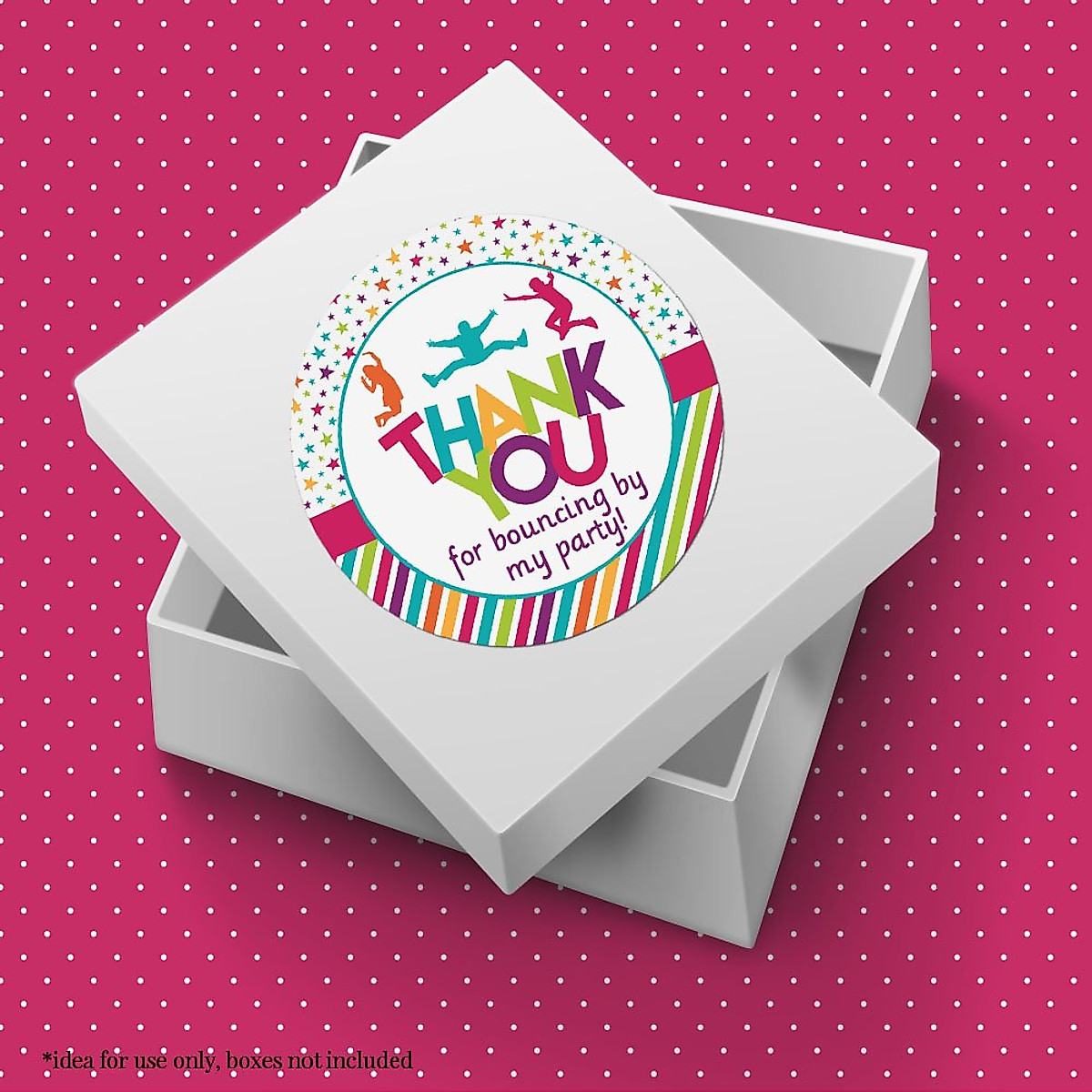 Jump and Bounce Birthday Party Thank You Sticker Labels, 40 2" Party Circle Stickers by AmandaCreation, Great for Party Favors, Envelope Seals & Goodie Bags