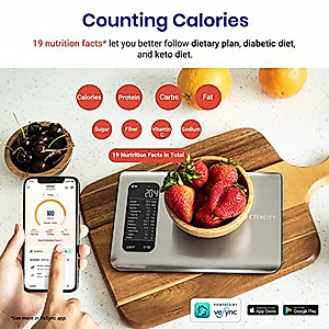 Etekcity Food Kitchen Scale, Digital Grams and Ounces for Weight Loss With Smart Nutrition App, 19 Facts Tracking, Baking, Cooking, Portion Control, Macro, Keto, 11 Pounds-Large, Stainless Steel