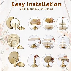 ZUMELER 5Pcs Gold Cake Stands Set Metal Round Cupcake Holder Cookies Dessert Display Plate Serving Tower Tray Platter with Handl for Baby Shower Wedding Birthday Party Decorating