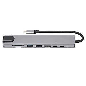 Docking Hub 8 in 1,Type‑C to High‑Definition Multimedia Interface USB PD Expansion Dock for Transfer Data,Support Type‑C,USB2.0,RJ45, Memory Card, Storage Card