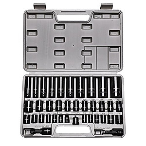 CASOMAN Complete 3/8" and 1/2” Drive Impact Socket Set, Inch (SAE) /Metric, Cr-V, 6-Point, 3/8"- 1-1/4", 8 mm - 24 mm, Deep & Shallow, 38-Piece Impact Socket Set