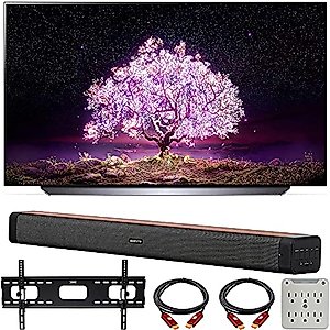 LG OLED55C1PUB 55 Inch 4K Smart OLED TV with AI ThinQ Bundle with Deco Home 60W 2.0 Channel Soundbar, 37-70 inch TV Wall Mount Bracket Bundle and 6-Outlet Surge Adapter