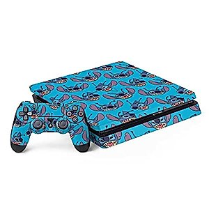 Skinit Decal Gaming Skin Compatible with PS4 Slim Bundle - Officially Licensed Disney Lilo and Stitch Face Expression Pattern Design