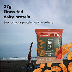 Pounamu Protein Puffs | Sample, Variety Pack | 27g Grass-Fed, Free-Range New Zealand Dairy Protein and 180 calories per bag | Delicious gourmet flavors | 1.48 Ounce (42g) x 4 pack