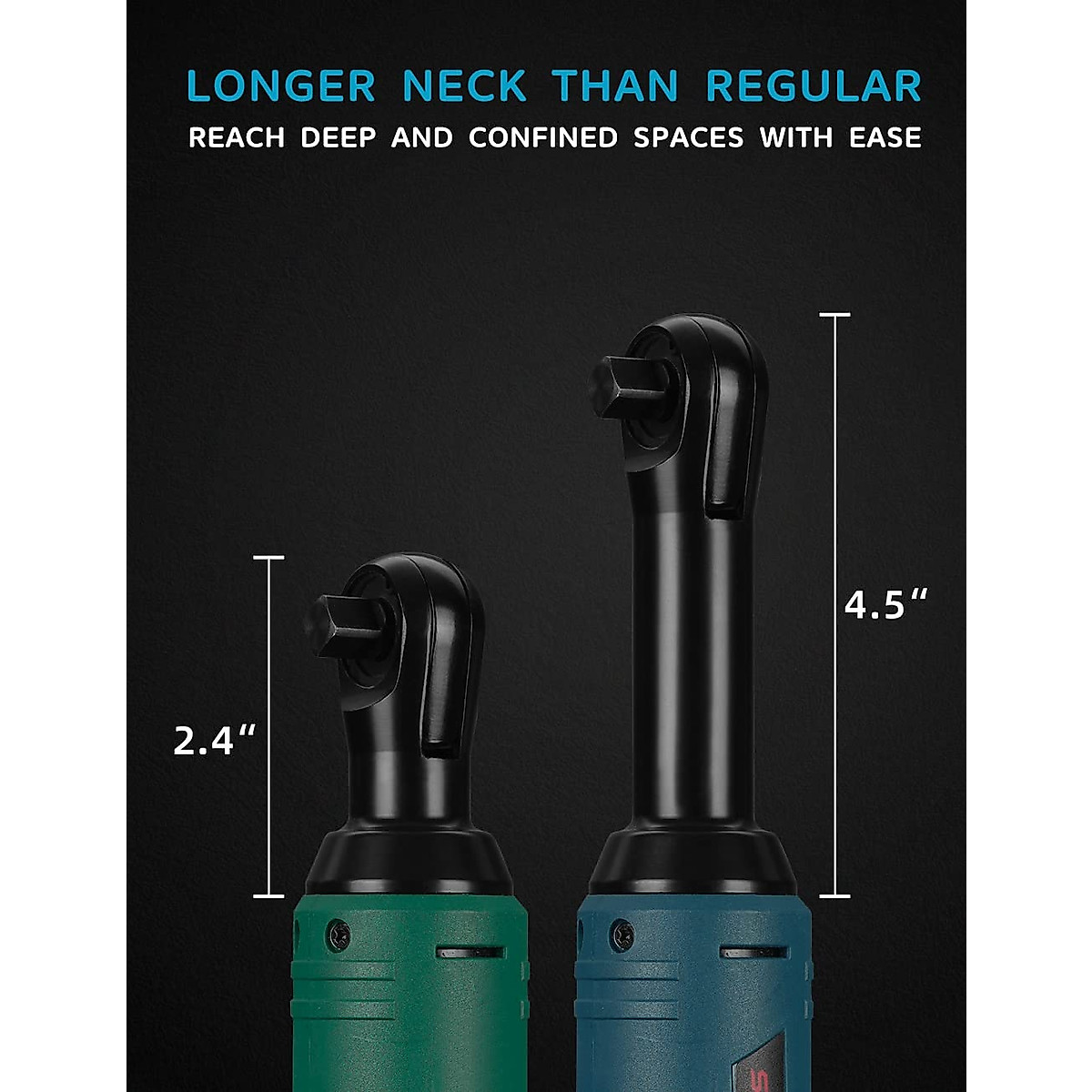 S-LONG Extended Cordless Ratchet Wrench Set, 3/8" 400 RPM 12V Power Electric Ratchet Driver with 12 Sockets, Two 2000mAh Lithium-Ion Batteries and 60-Min Fast Charge