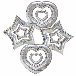 Silver laser hollow love balloons Pentagram balloons star balloons party balloon decoration for birthdays, weddings, baby showers, anniversaries, graduations various holiday parties 30inch/10inch 8pcs