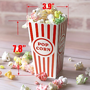 Novelty Place 12 Pcs Classic Popcorn Boxes, 46 oz Red & White Striped Cardboard Paper Popcorn Container for Family Movie Night Party - 7.8" Tall x 3.9" Square