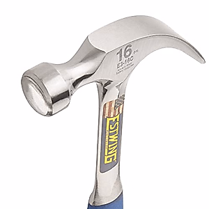 ESTWING Hammer - 16 oz Curved Claw with Smooth Face & Shock Reduction Grip - E3-16C,Silver