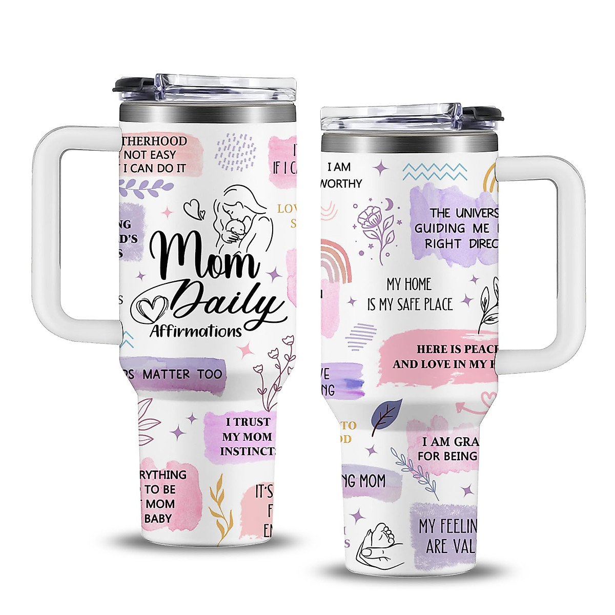Mom Daily Affirmations Tumbler 40 OZ, New Mom Gift After Birth, First Time Moms to Be, Postpartum Cup for Birthday, Mother's Day, Christmas