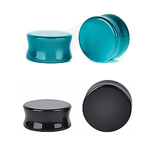 Kokoma Cats Eye Organic Stone & Black Onyx Ear Plugs (Plug gauge=19mm(3/4"))