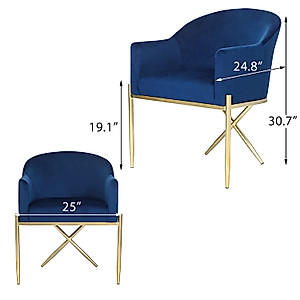 Adeco Velvet Upholstered Accent Golden Metal Legs, Corner Side Chair Single Sofa for Living Room Bedroom Office Armchair, Blue