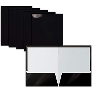 2 Pocket Glossy Laminated Black Paper Folders, Letter Size, Black Paper Portfolios by Better Office Products, Box of 25 Black Folders