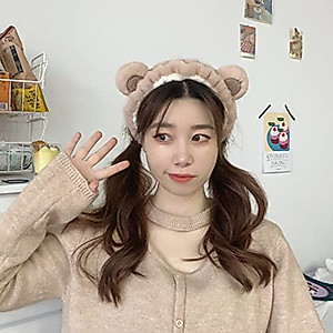 Hofar Hairband, 8 Count Bear-Brown Coral Fleece Hair Accessories with Cute Bear Ears, Practical Headband for Face Makeup, Costume Parties, Women, Girls, Unisex, Adult