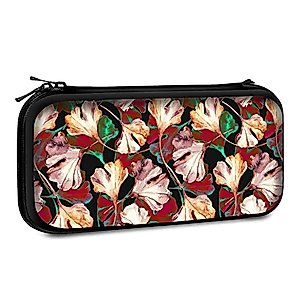 Carrying Case Compatible with Switch 2017 / Switch OLED 2021 Console Joy-Con with 10 Game Card Slots , Drawing of ginkgo leaf on grunge textures