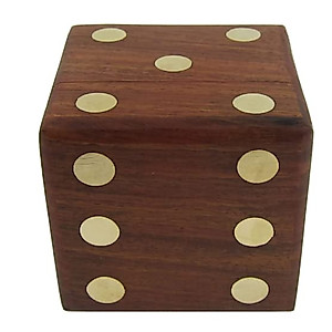 KAM Home Wooden Game Dice Box with Five Dice Gifts for Christmas